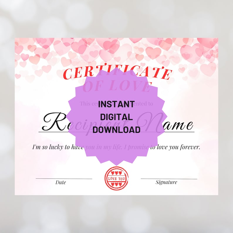 Editable Certificate of Love, Appreciation Award (PDF) - Etsy