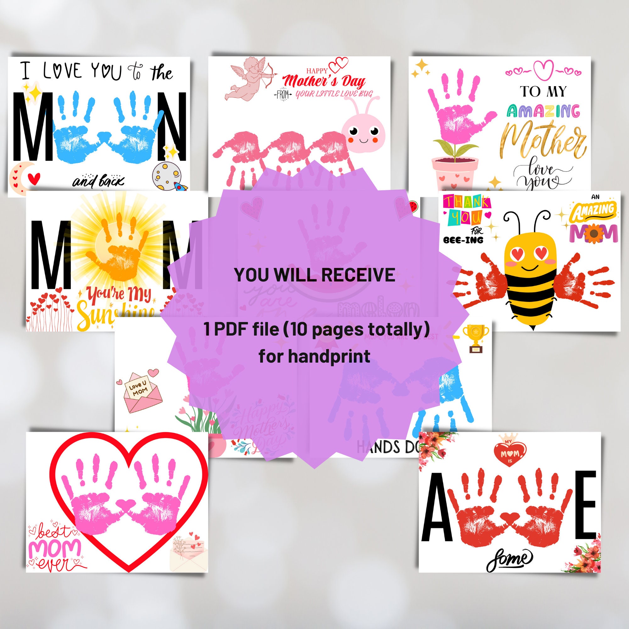 Mother's Day Handprint Art Craft, DIY Gift Keepsake Printable , Happy ...