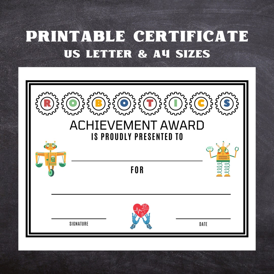 Robotics Achievement Award, Robotics Certificate Template, Robotics ...
