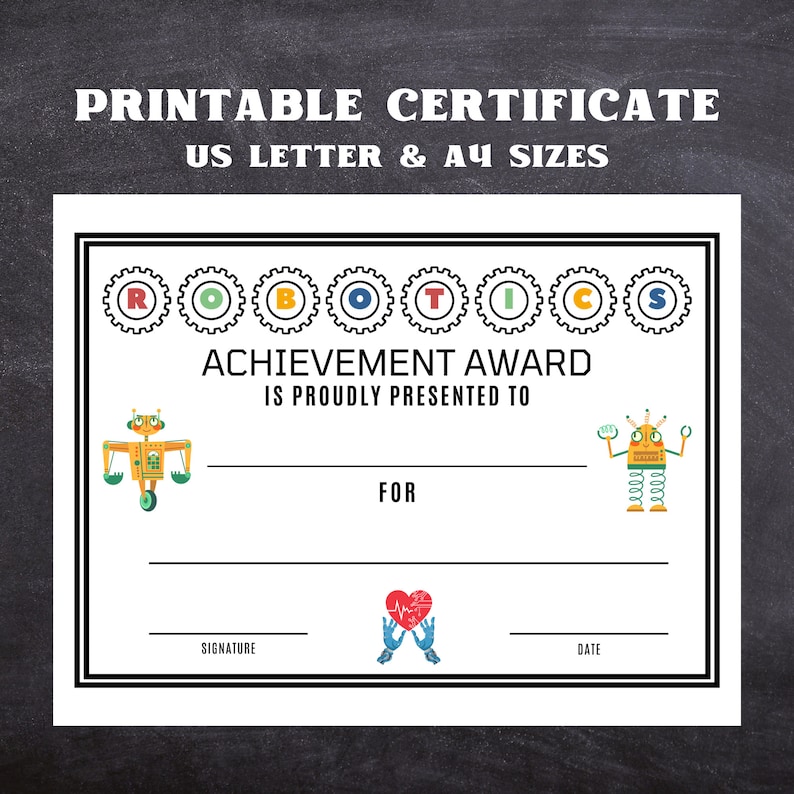Robotics Achievement Award Certificate Template (PDF) - Etsy