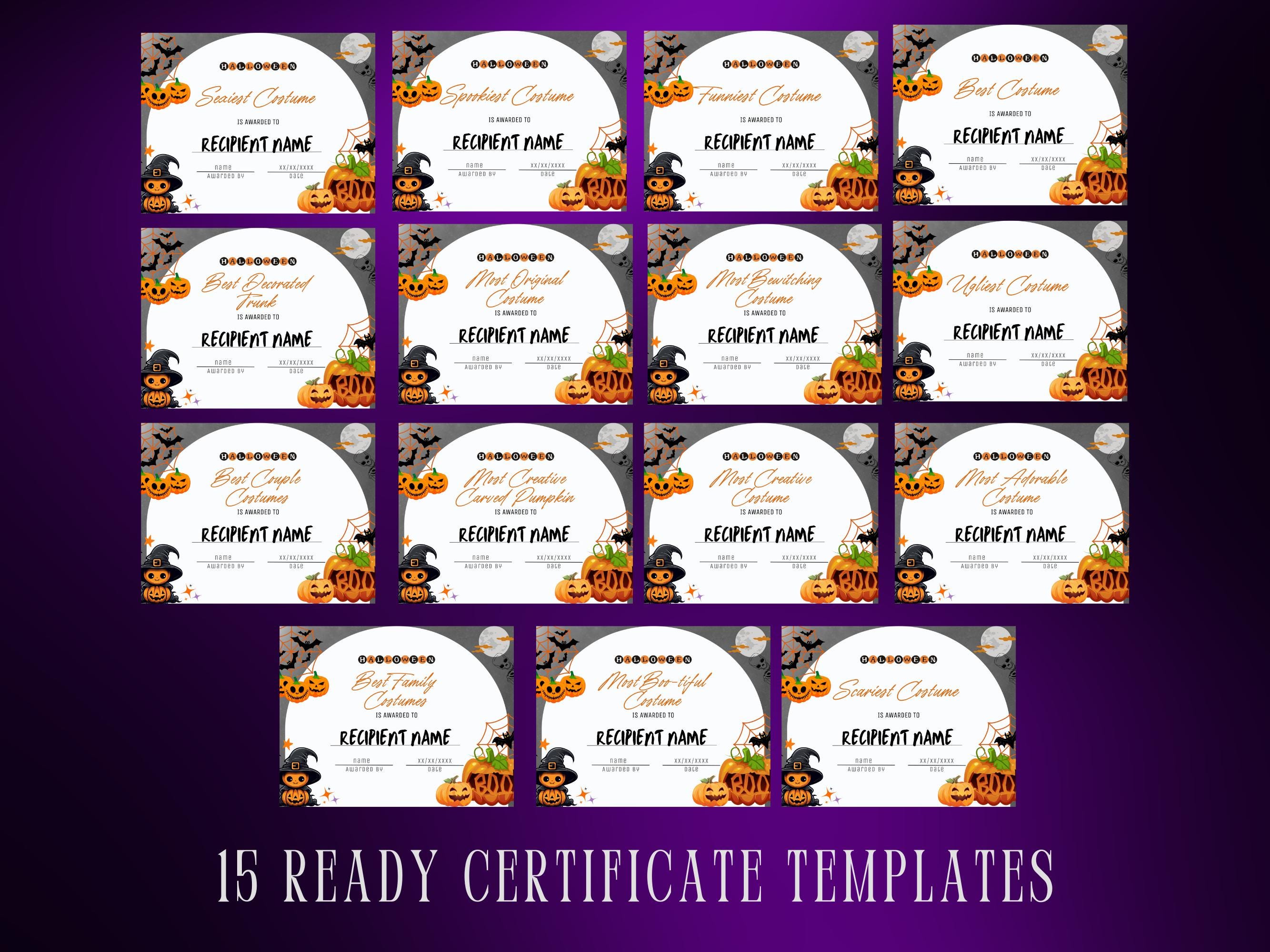 Editable Halloween Costume Award Certificate, Trick or Treat Costume ...
