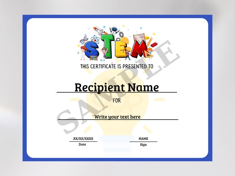 STEM Certificate Editable Canva Template, Printable Kids Award ...