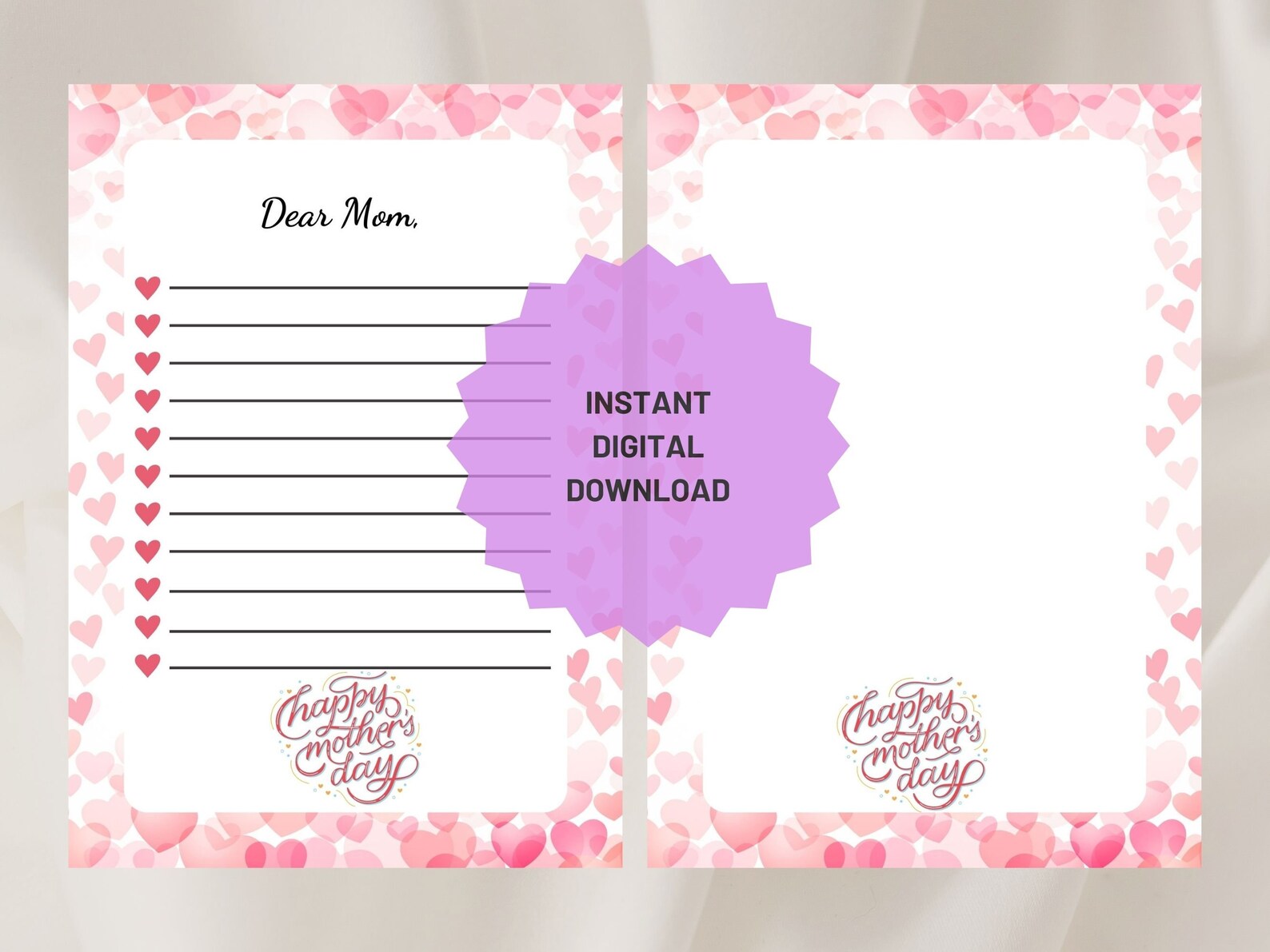 Mother's Day Letter Paper Printable, Dear Mom Letter Stationery for ...