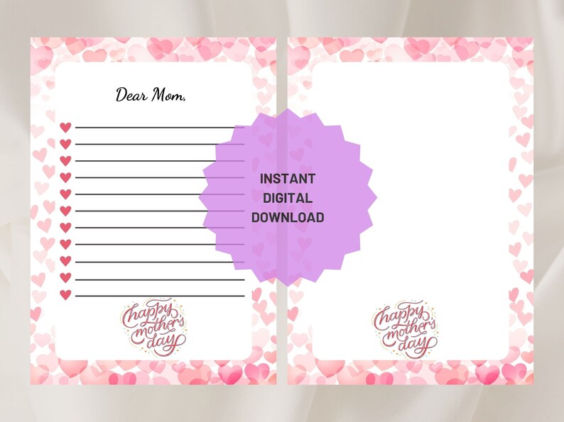 Mother's Day Letter Paper Printable, Dear Mom Letter Stationery for ...