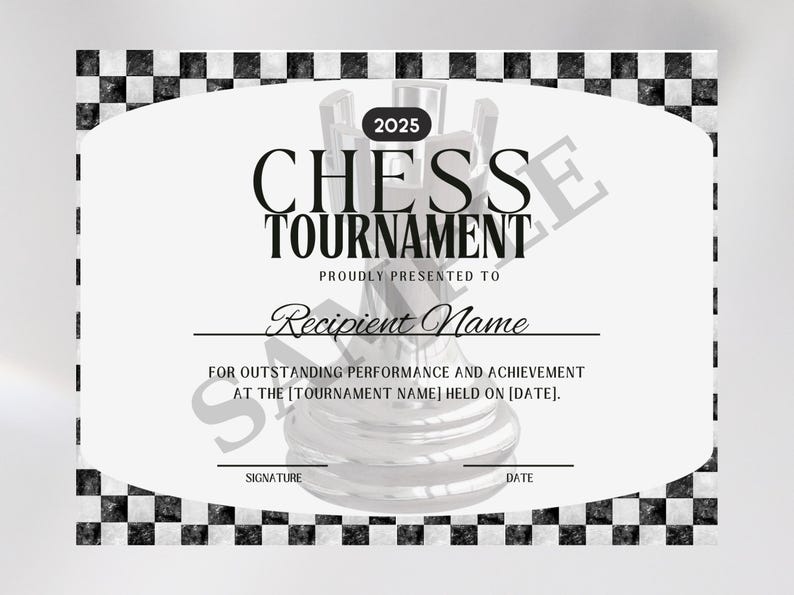Editable Chess Tournament Award Certificate (PDF) - Etsy