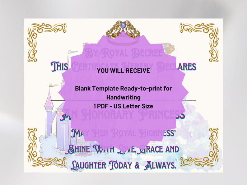Personalized Princess Award Certificate, Royal Party Printable (PDF) - Etsy