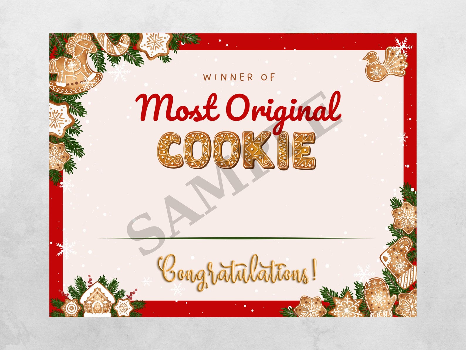 Printable Cookie Award Certificate, Best Gingerbread Cookie Template ...