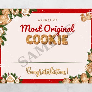 Printable Cookie Award Certificate, Best Gingerbread Cookie Template ...