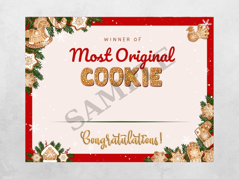 Printable Cookie Award Certificate, Best Gingerbread Cookie Template ...