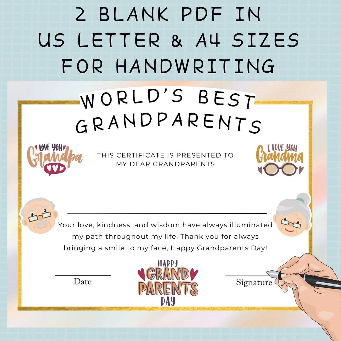 Grandparents Day Certificate, Keepsake Gift (digital Download) - Etsy
