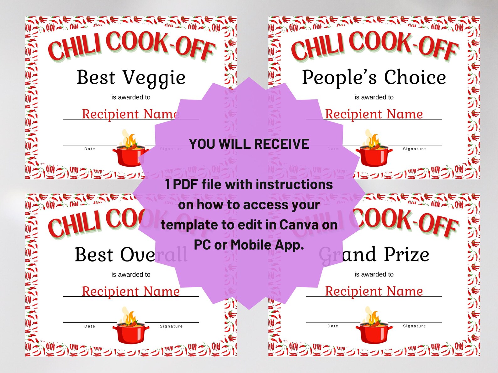 Editable Chili Cook off Award Certificate Template, Chili Contest ...