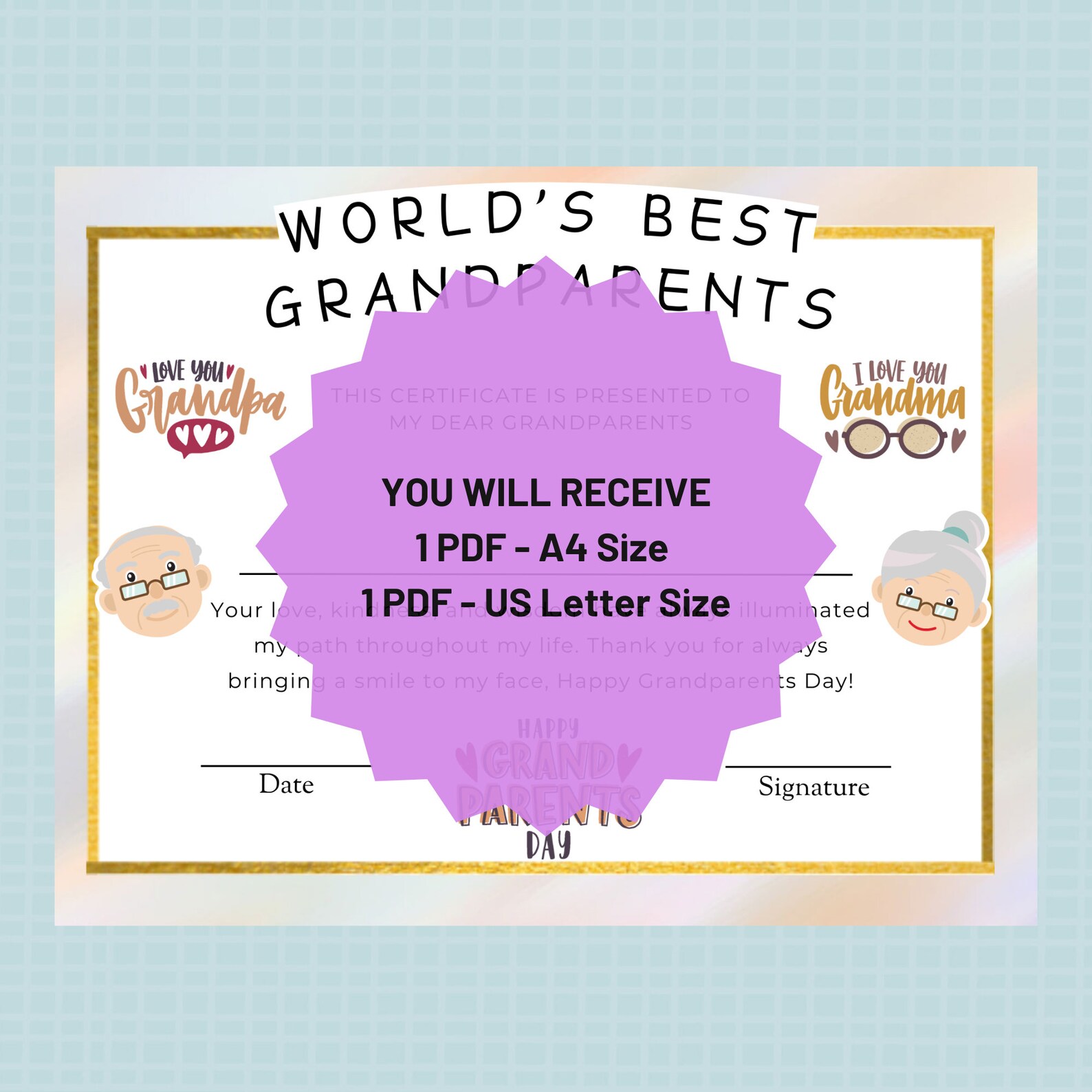 Grandparents Day Certificate, Keepsake Gift (digital Download) - Etsy
