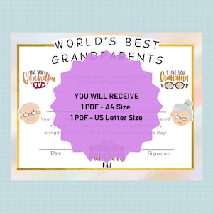 World's Best Grandparents Certificate, Grandparents Day Appreciation ...