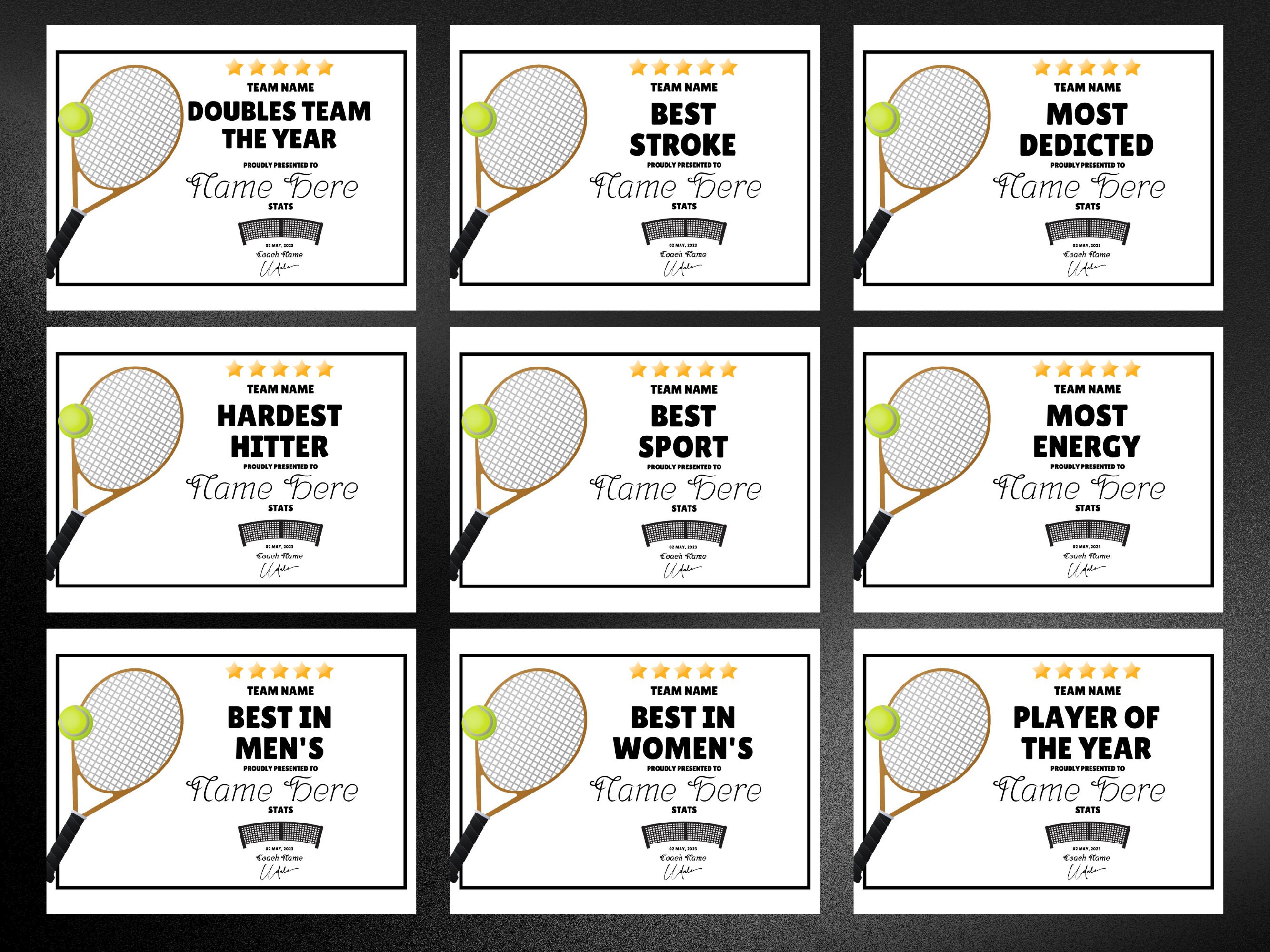 Editable Tennis Award Certificate Template, Customizable Design for ...