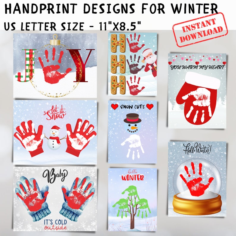 Winter Handprint Art Bundle, DIY Handprint Keepsake, Toddler Prek ...