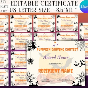 Pumpkin Carving Contest Award Certificate Template (digital Download ...