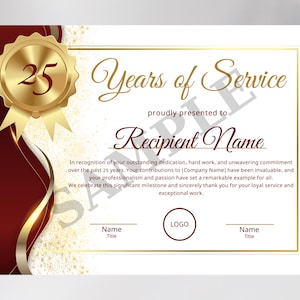 Editable Years of Service Award Certificate, Retirement, Staff ...
