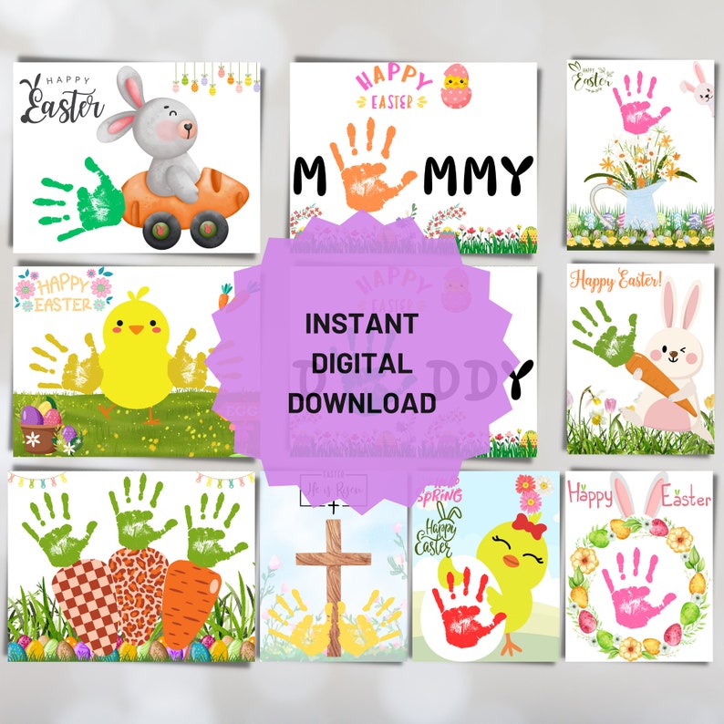 Easter Handprint Craft, Printable Easter Celebration Art, Happy Easter ...