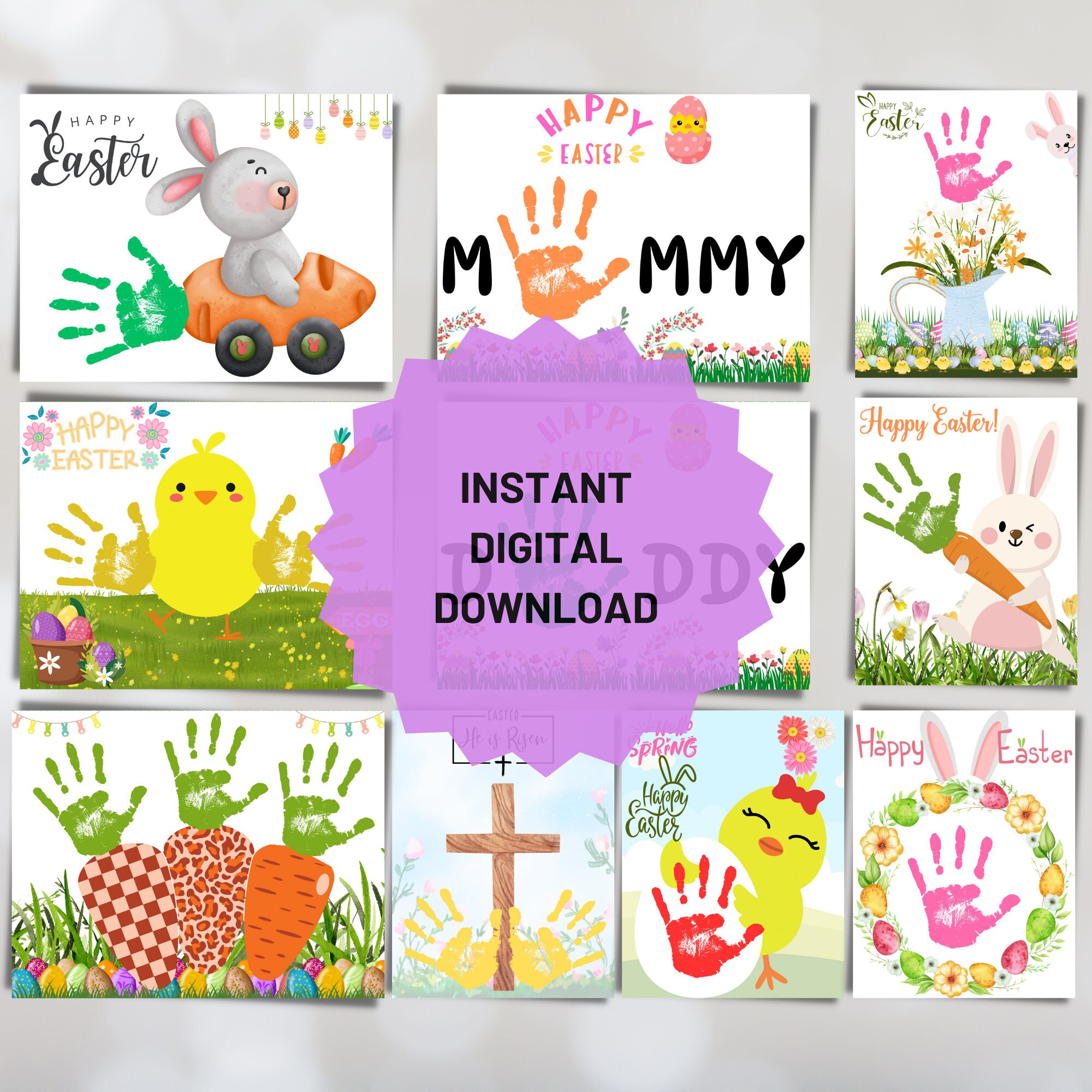Easter Handprint Craft, Printable Easter Celebration Art, Happy Easter ...