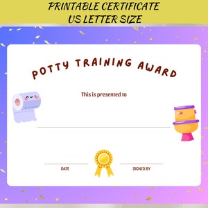 Potty Training Certificate Printable Educational Potty Training Reward ...