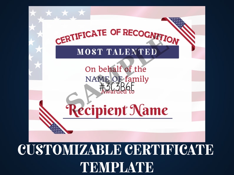 Editable Family Reunion Award, Patriotic Certificate Template, US Flag ...