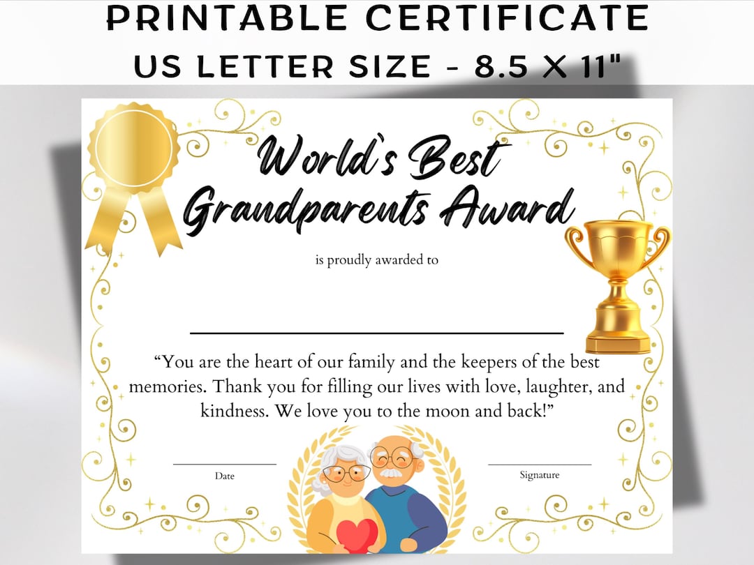 World's Best Grandparents Award Certificate, Grandparents Day ...