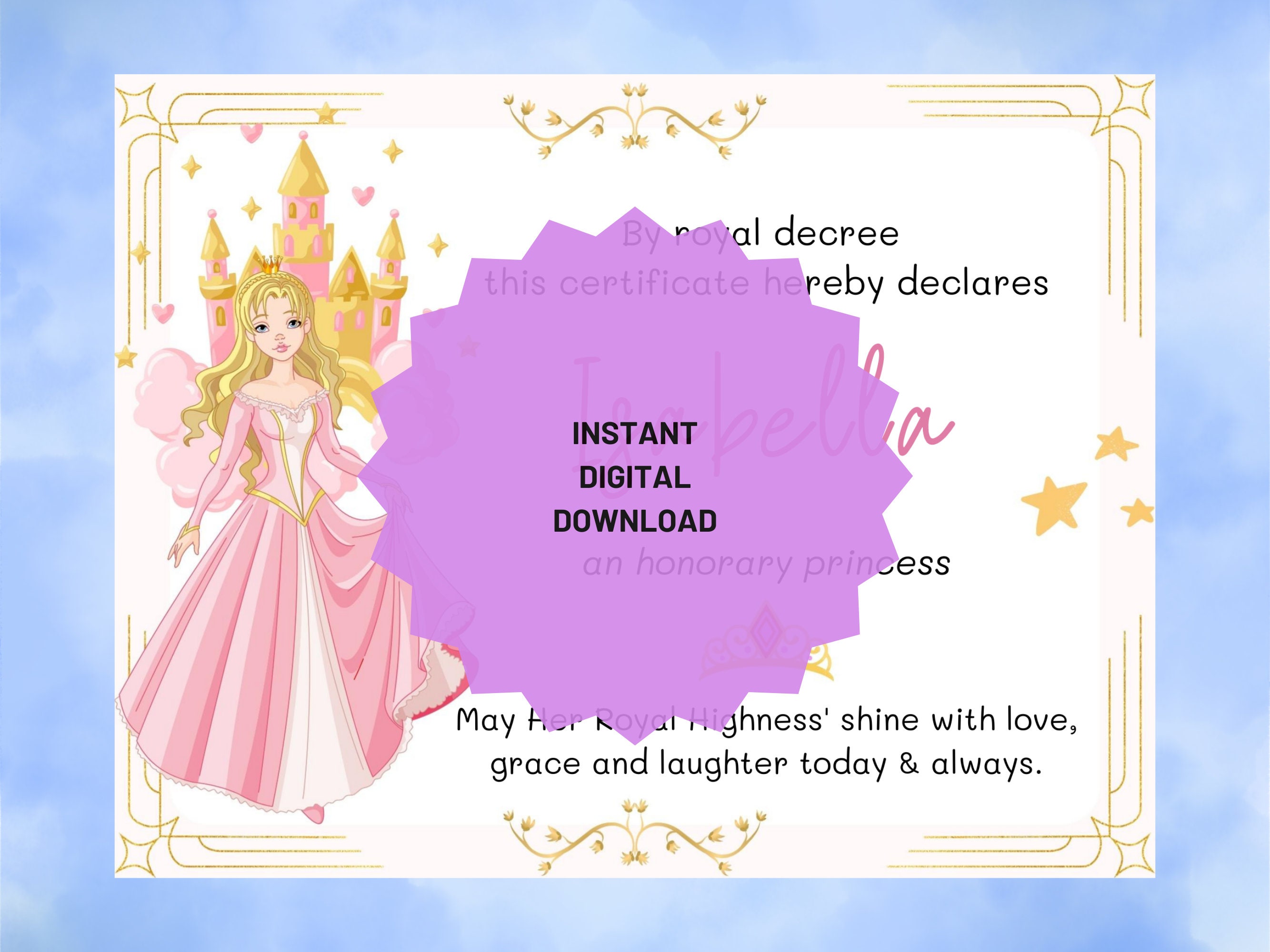 Princess Certificate Editable Template Royal Princess Award - Etsy UK