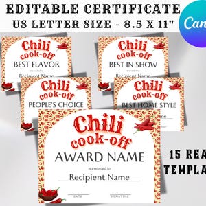 Editable Chili Cook off Award Certificate Template, Chili Contest ...