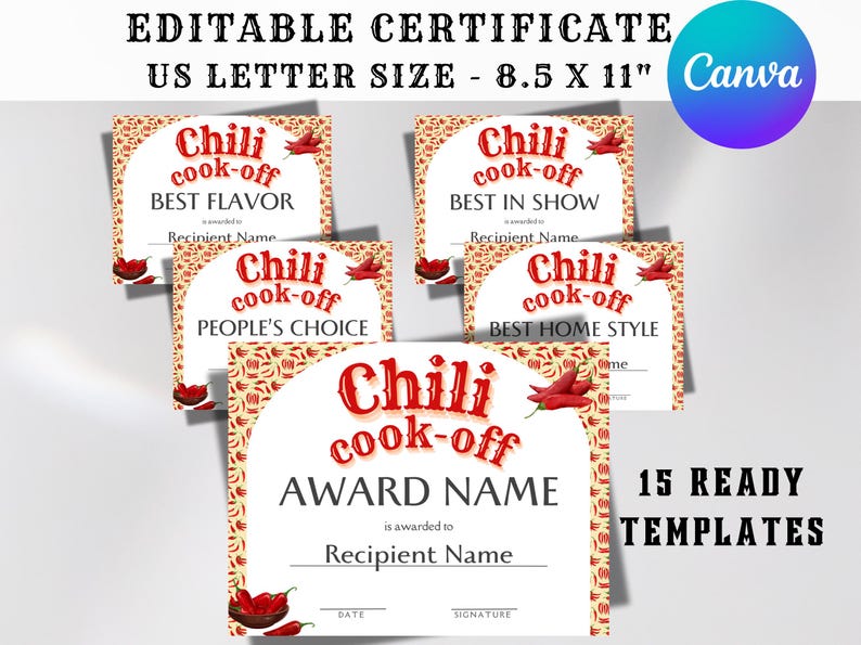 Editable Chili Cook off Award Certificate Template, Chili Contest ...