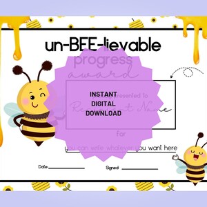 Unbeelievable Progress Award Certificate Editable Template, Celebrate ...