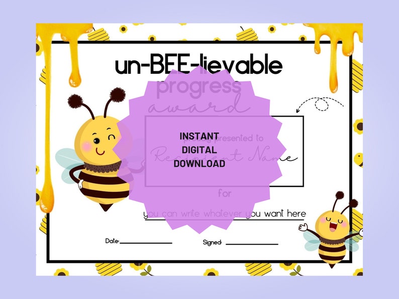 Unbeelievable Progress Award Certificate Editable Template, Celebrate ...