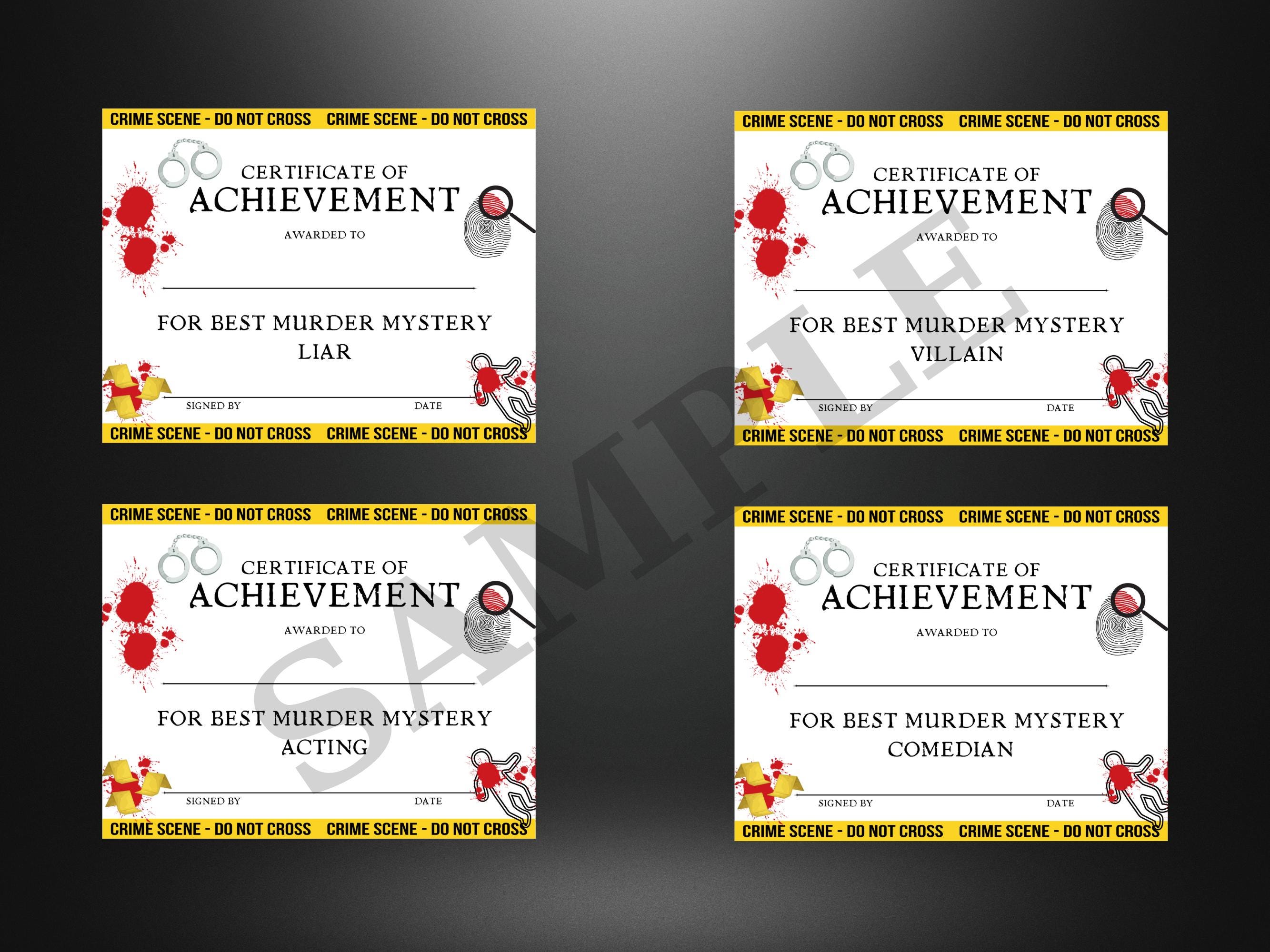 Murder Mystery Award Printable Certificate, Crime Scene Achievement ...