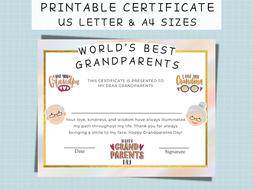 World's Best Grandparents Certificate, Grandparents Day Appreciation ...