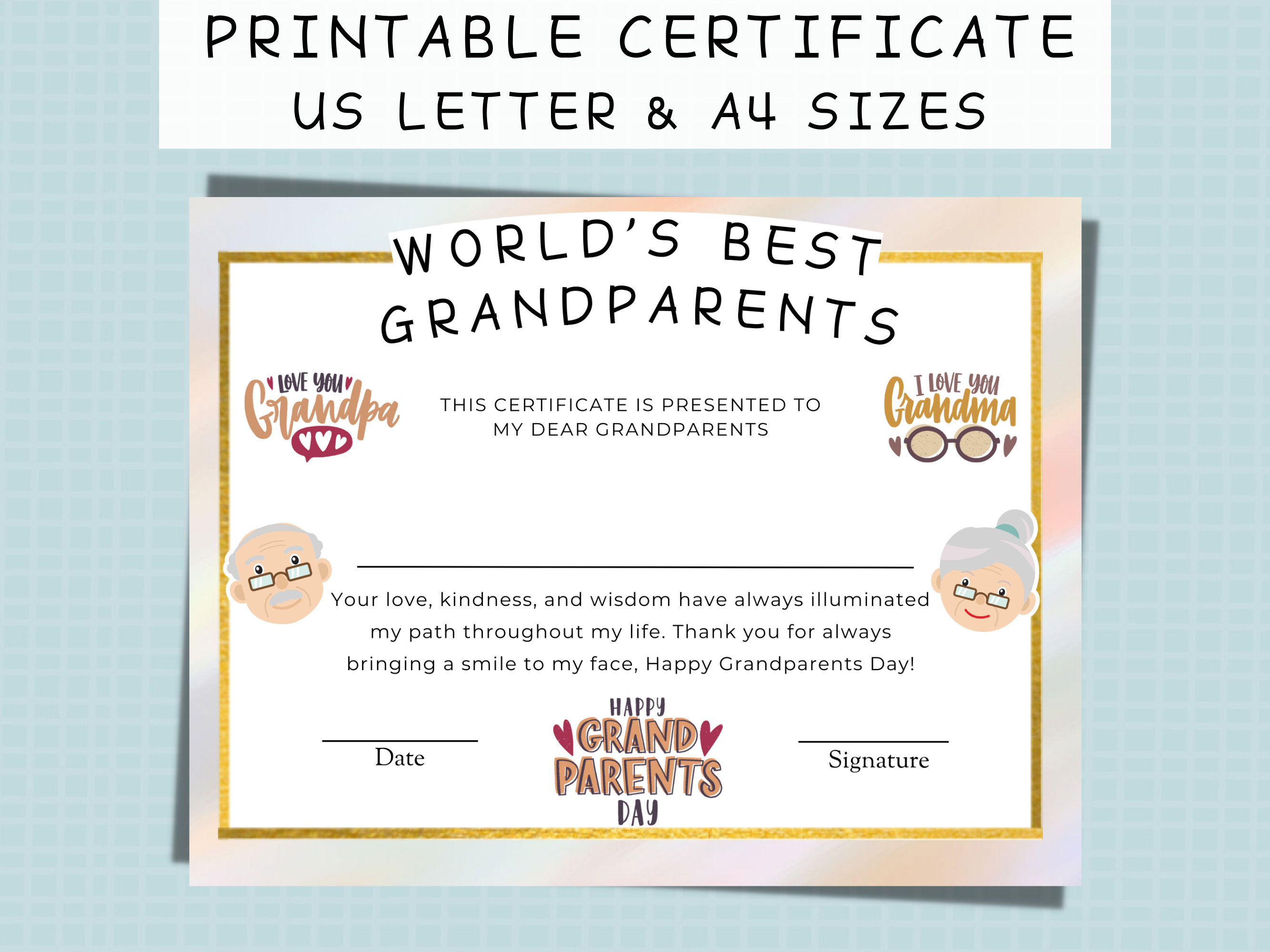 World's Best Grandparents Certificate, Grandparents Day Appreciation ...