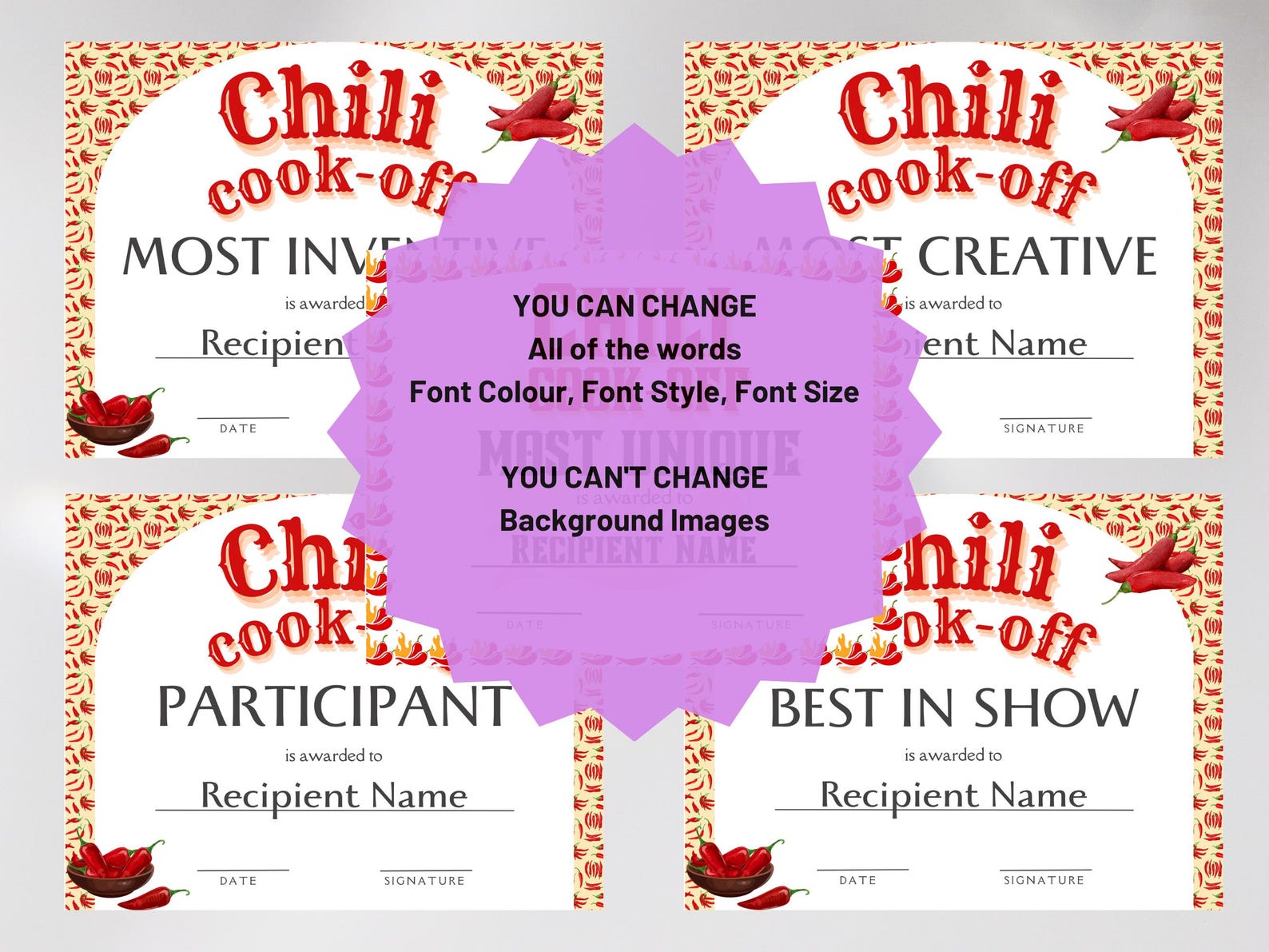 Editable Chili Cook off Award Certificate Template, Chili Contest ...