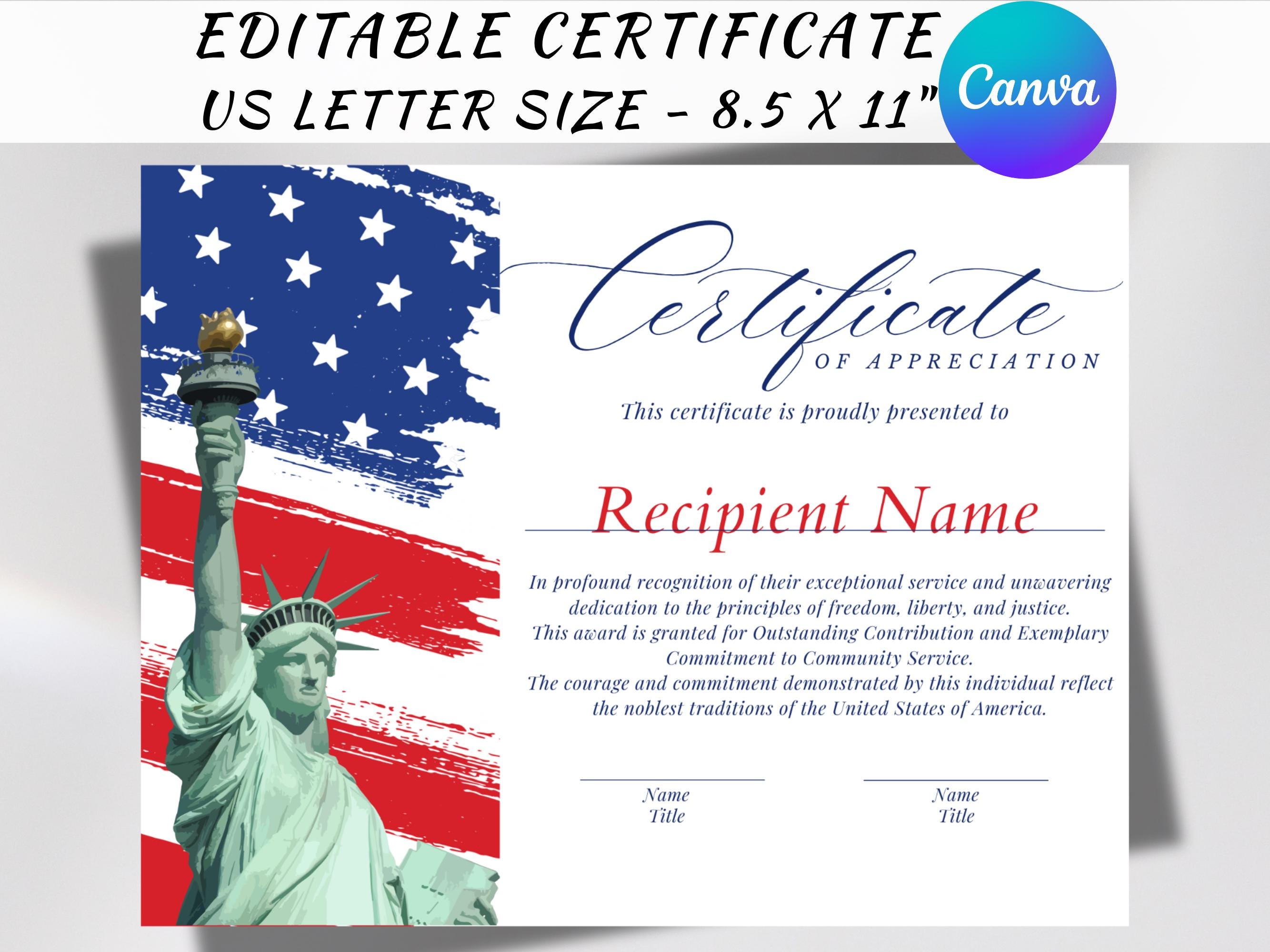 American Flag Certificate Template | Veteran Appreciation (canva ...