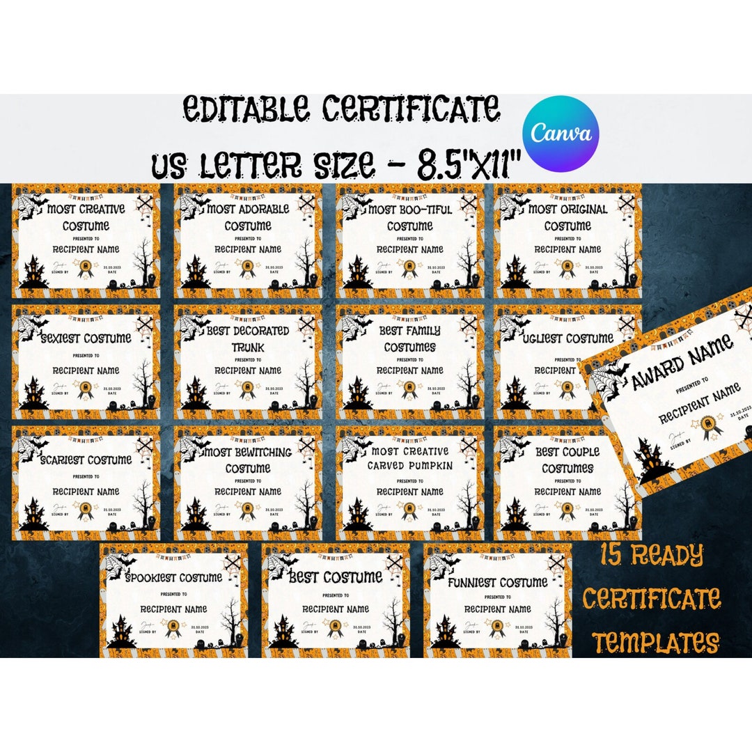Editable Halloween Costume Award Certificate, Trick or Treat Costume ...