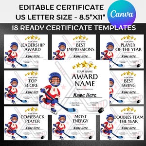 Editable Ice Hockey Award Kids Certificate Template, Best Player Best ...