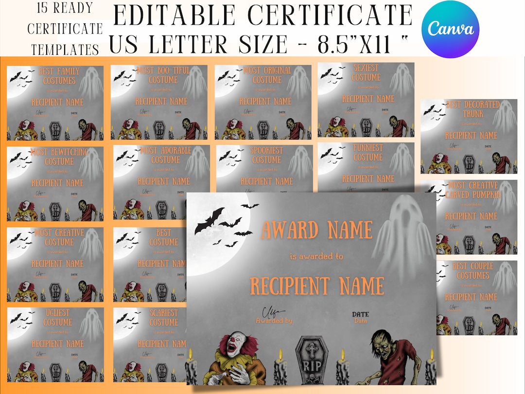 Editable Halloween Costume Award Certificate, Trick or Treat Costume ...