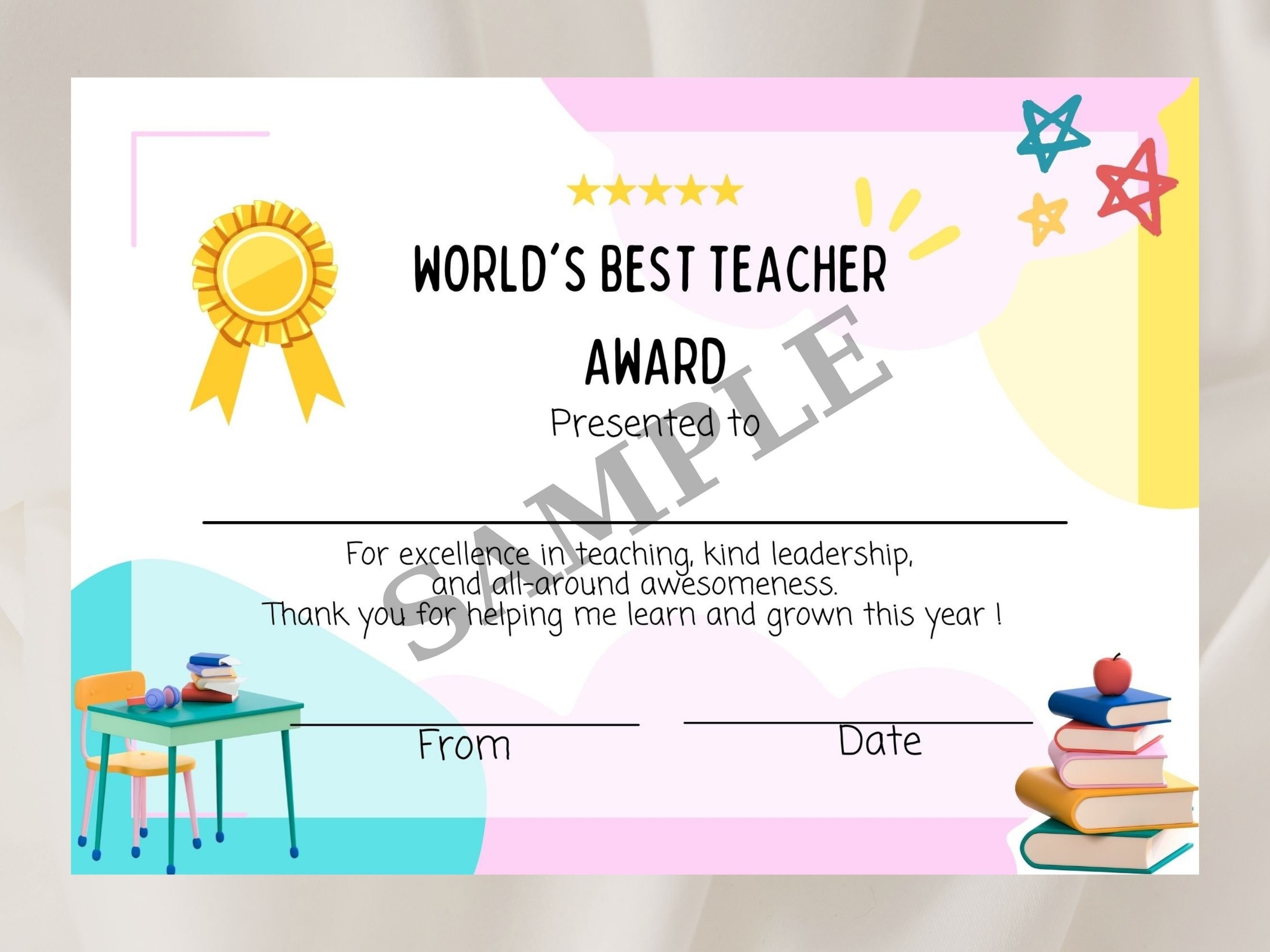 Personalized Teacher Appreciation Award Certificate | Printable PDF - Etsy
