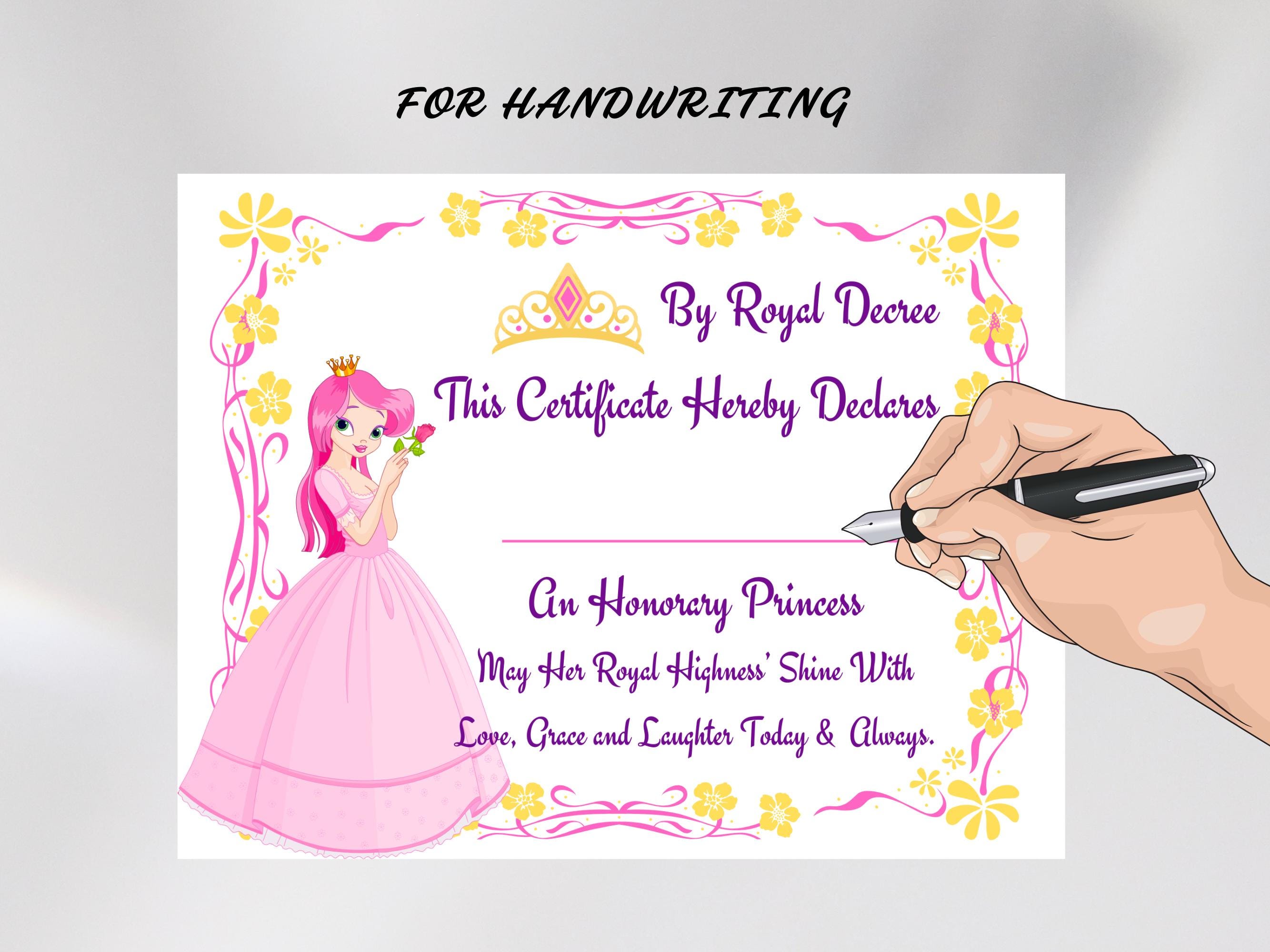 Princess Certificate Printable, Royal Princess Award, Personalize Your ...