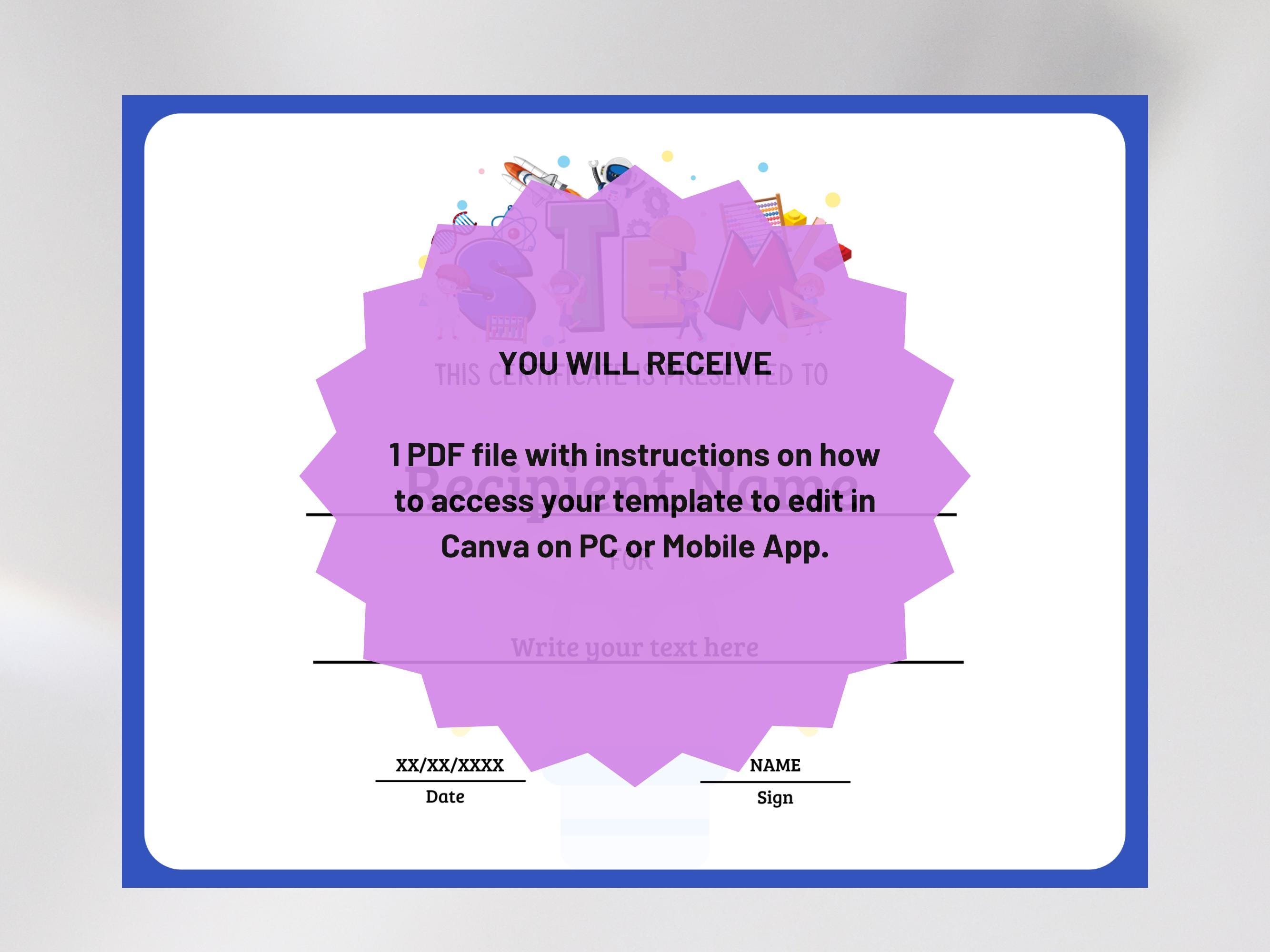 STEM Certificate Editable Canva Template, Printable Kids Award ...