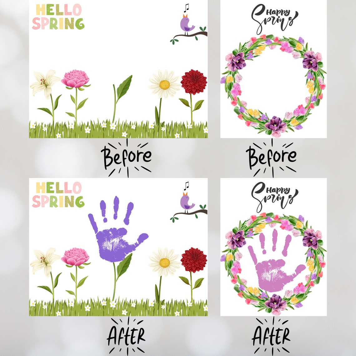 Spring Handprint Set, Baby Toddler Keepsake, Printable Kids Memory ...