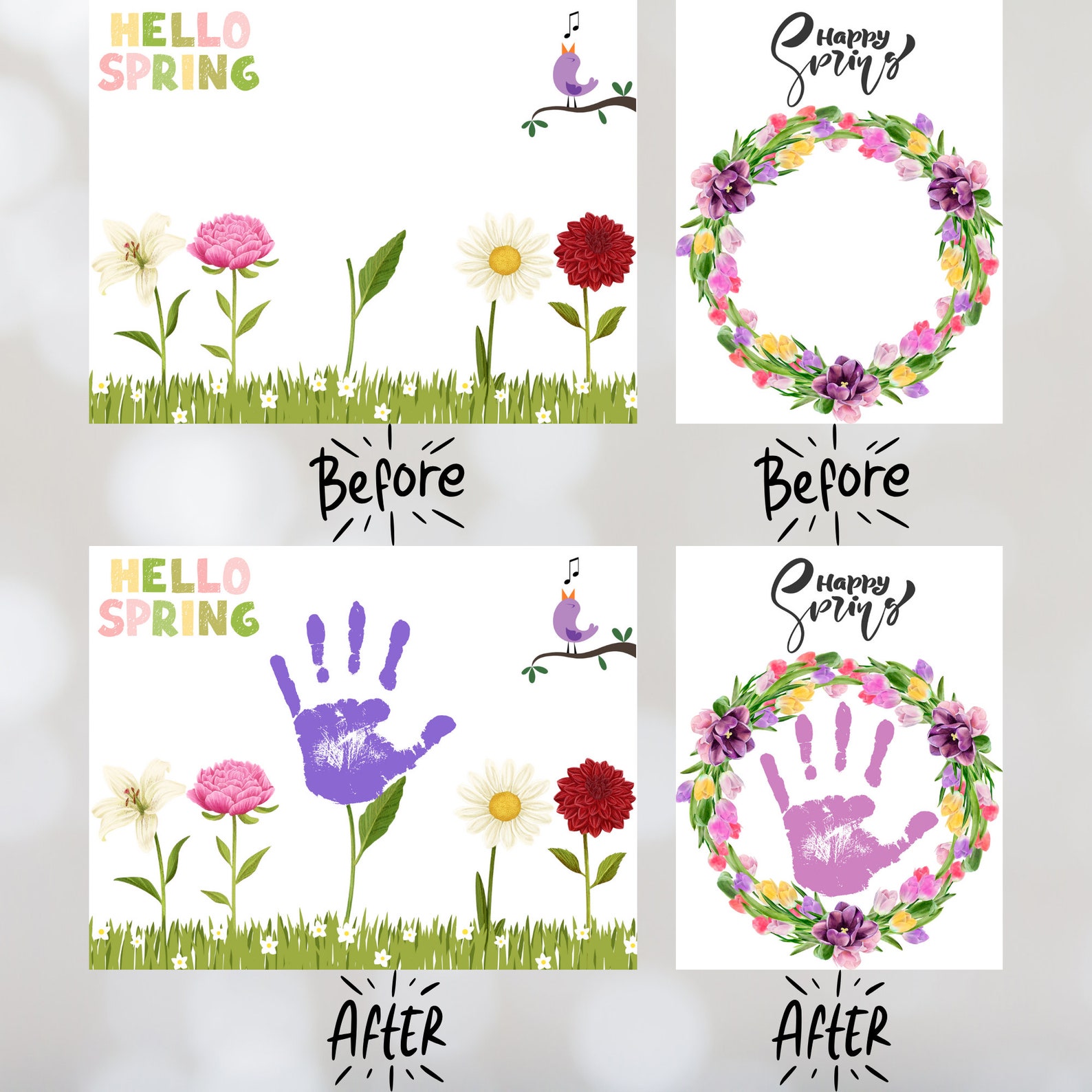 Spring Handprint Set, Baby Toddler Keepsake, Printable Kids Memory ...