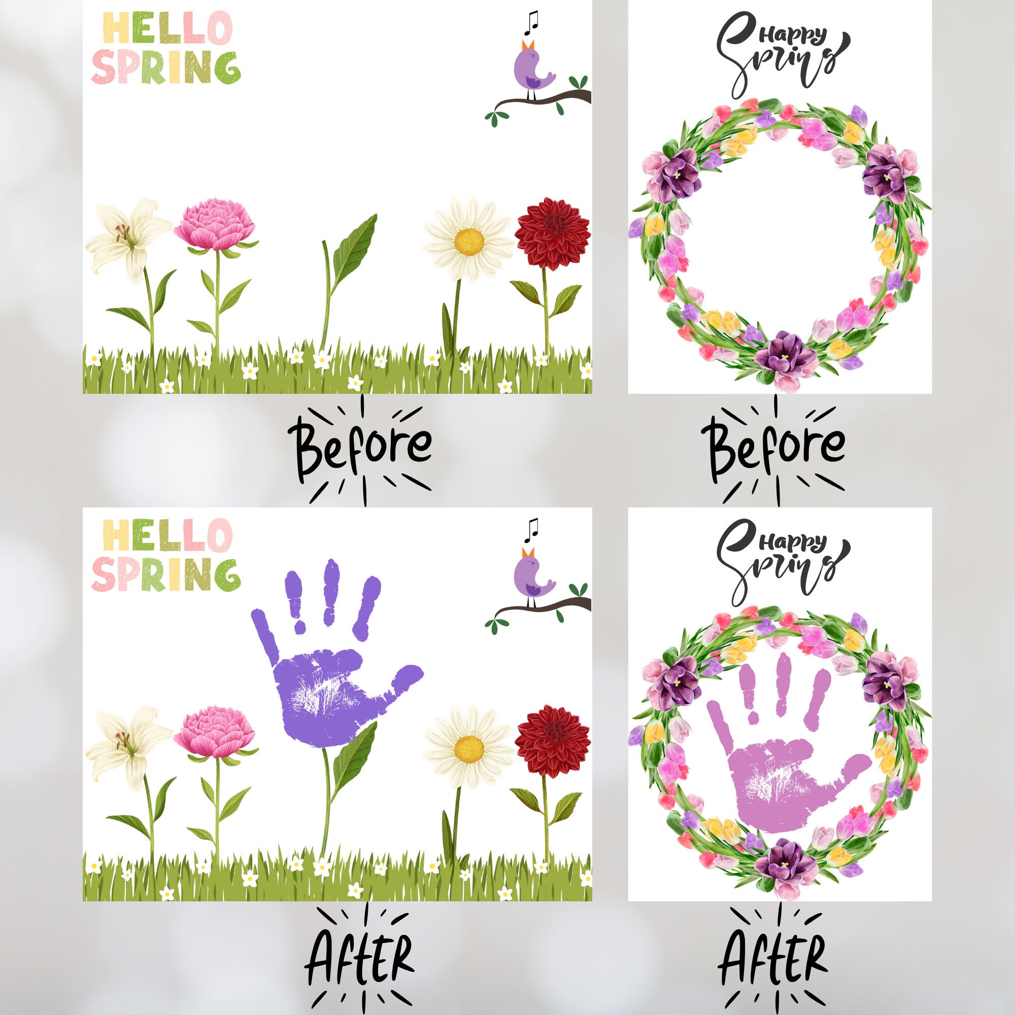 Spring Handprint Set, Baby Toddler Keepsake, Printable Kids Memory ...