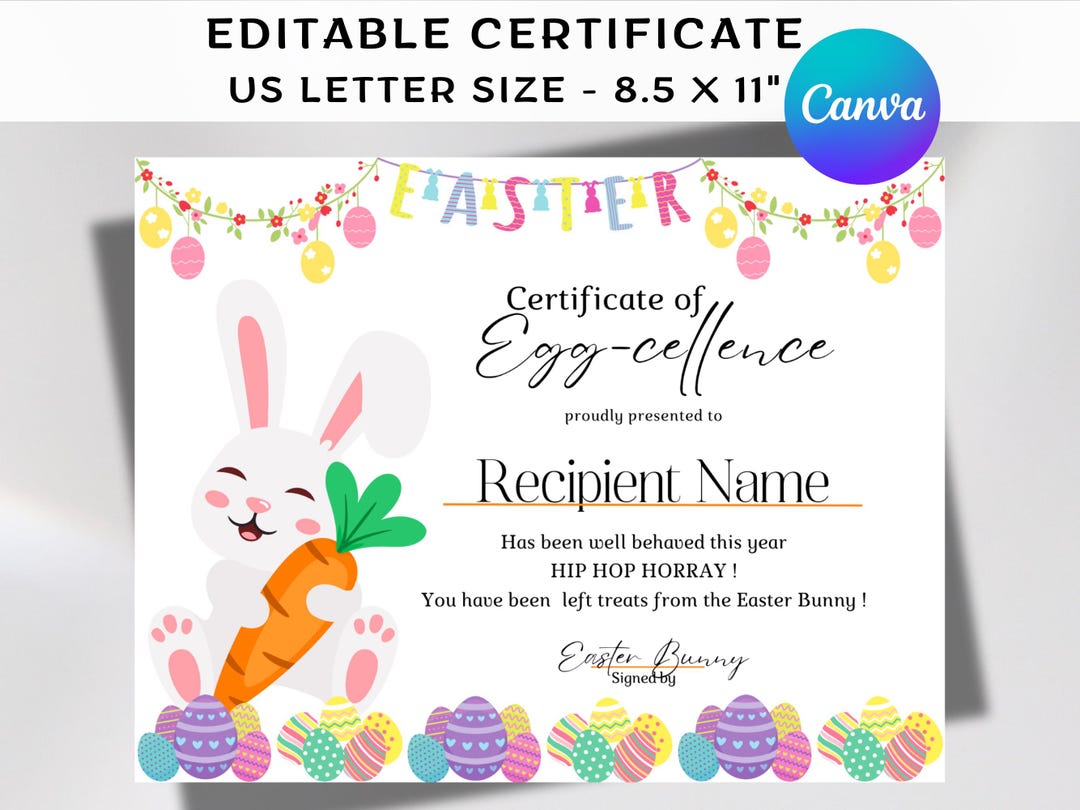 Editable Easter Bunny Certificate, Kids Activity (digital Download) - Etsy