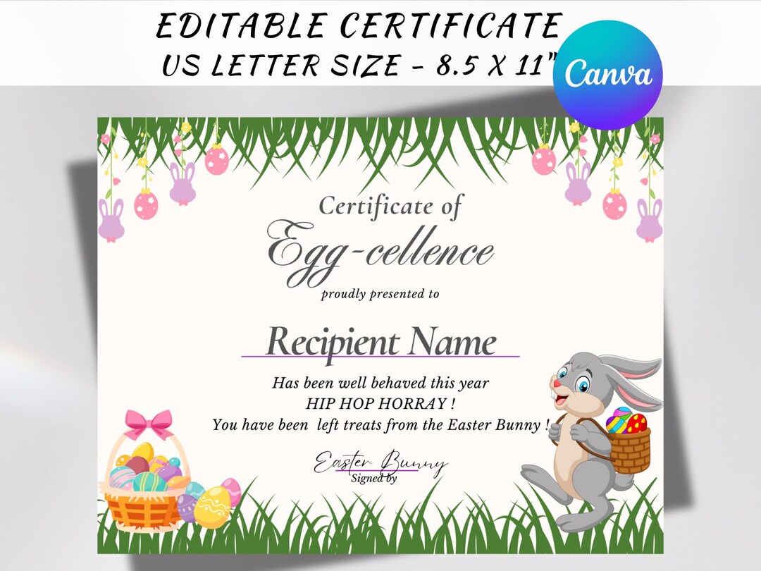 Editable Easter Bunny Certificate, Kids Easter Activity (digital ...