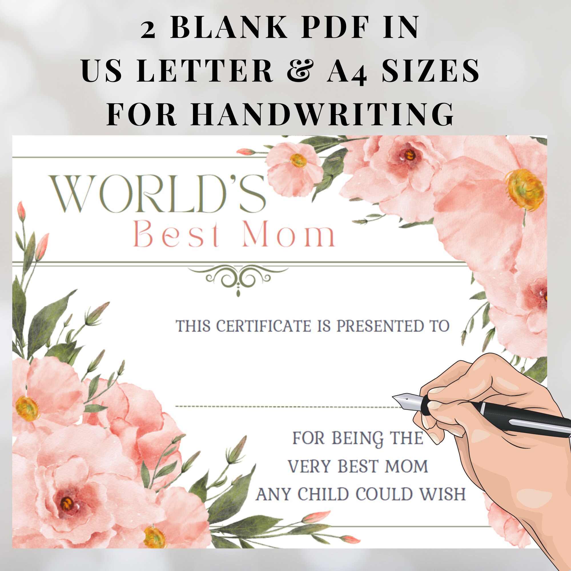 Worlds Best Mom Certificate With Pink Flowers, Printable Best Mom Award ...