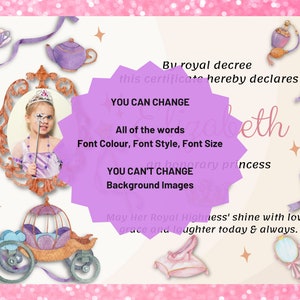 Editable Princess Certificate With Photo Canva Template, Royal Princess ...