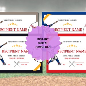 Baseball Award Certificate Editable Template, Team Sports End of Season ...